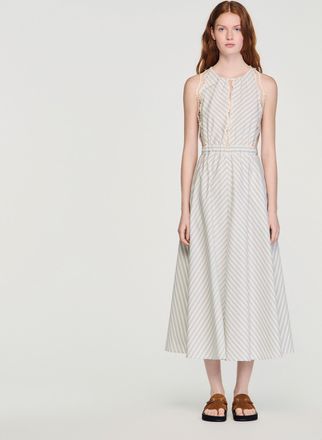 Sandro Robe longue en coton &agrave; rayures