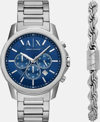 A|X Armani Exchange Coffret cadeau avec montre chronographe pour homme en acier inoxydable - Argent&eacute;