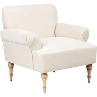 Beliani Fauteuil Rembourr&eacute; Hydrofuge Assise &Eacute;paisse Tissu Polyester Pieds en Bois dH&eacute;v&eacute;a Beige Clair Fredros