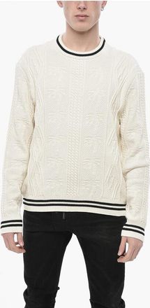 Palm Angels Cotton-Blend Cable Knit Crewneck Sweater CURVED LOGO size Xl