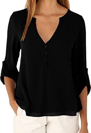 ORANDESIGNE Chemisier Femme Manches Longues Blouse en Mousseline Col V Couleur Unie Chemisie Élégant en Mousseline De Soie Top Chic Printemps Été Haut Tunique A N