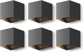 Calex Falerna Applique Murale Ext&eacute;rieure Rechargeable, Lot de 6, Lampe &agrave; Piles, &Eacute;clairage Haut et Bas, &Eacute;tanche IP44, Variable, Noir