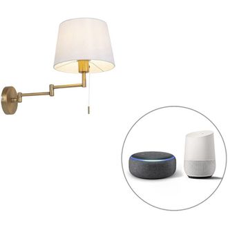 QAZQA Smarte Wandleuchte Bronze mit wei&szlig;em Schirm inkl. WLAN A60 - Ladas Deluxe