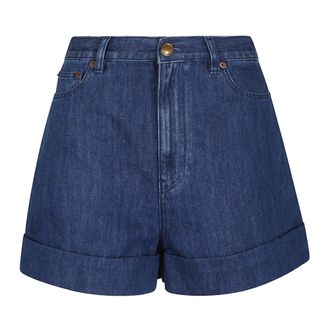 Valentino Garavani Indigo Blaue Denim Shorts mit Klassischen Kn&ouml;pfen - - Shorts - Damen - Blau - W25