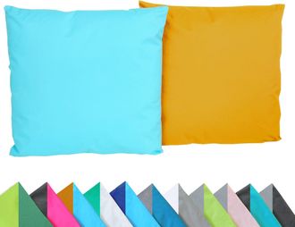 JACK 2er Set Wende Outdoor Kissenhülle Kissenbezug 2-farbig 45x45cm Wasserfest Lounge Kissen Garten Stuhl Lotus Effekt, Farbe:Gold - Hellblau