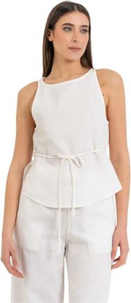 Kocca Femme, Tops, Blanc, Taille: 42 FR Haut P&eacute;plum Ceintur&eacute; &agrave; Col Rond