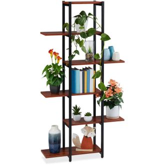 Relaxdays Relaxdays - Pflanzenregal, Blumentreppe 6 Ablagen, hbt: 150x78x24 cm, Stahl & mdf, Blumenregal innen, schwarz/dunkelbraun