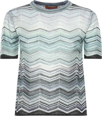 Missoni Femme, Tops, Multicolore, Taille: 38 FR T-shirt &agrave; col rond en viscose lam&eacute;e &agrave; chevrons avec sequins