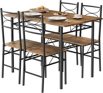 Woltu Table à Manger avec 4 Chaises Woltu Ensemble Table et 4 Chaises en mdf et Métal, Table de Cuisine pour 4 Personnes, Marron Rustique + Noir