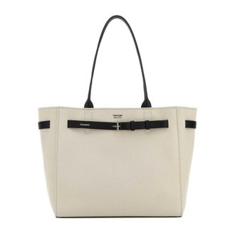 Tom Ford Femme, Sacs, Blanc, Taille: ONE Size Cabas Medium en Toile + Garnitures en Cuir