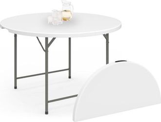 IDMarket Table pliante dappoint portable ronde 122 cm camping ou r&eacute;ception avec housse blanche