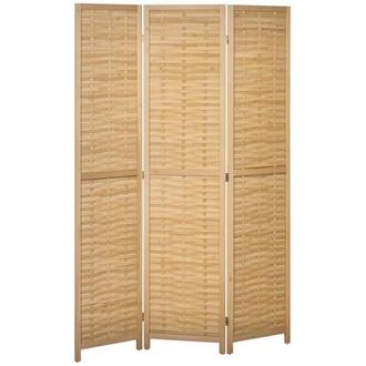 HOMCOM Paravent en Bois 3 Panneaux 120 x 170 cm s&eacute;parateur de pi&egrave;ce closion de s&eacute;paration Pliable en Bambou - Naturel Clair