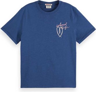 Scotch & Soda Womens Embroidered Artwork Regular fit T-Shirt, Atlantic Blue, Medium
