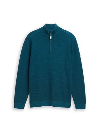 Tom Tailor Herren 1048813 Troyer Strickpullover aus Baumwolle, 38890-Classic Petrol, XXL