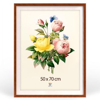 MG Design Bilderrahmen 50 x 70 cm - Posterrahmen mit Braun Hochprofil-Holzrahmen und bruchsicherem Acrylglas, mit Passepartout, Hoch & Quer mit stabiler Wandauf