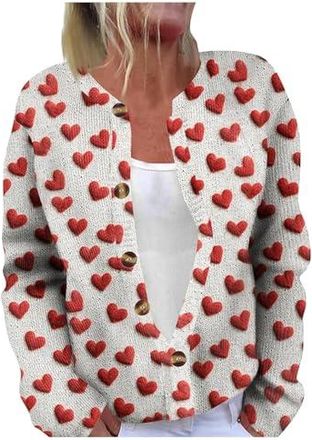 Generic Cardigan d&eacute;contract&eacute; pour femme avec imprim&eacute; de No&euml;l pour la Saint-Valentin 2026, gris clair, L