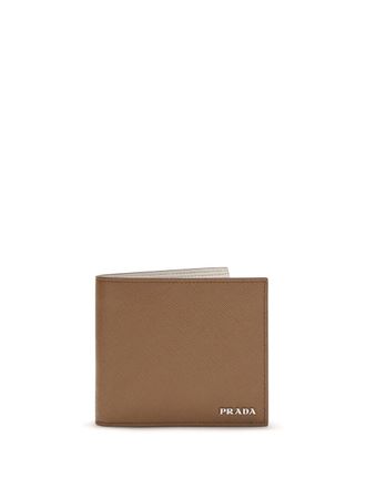 Prada Mens Leather Wallet Tan-Talc Calf Umbrellas Tan/talc