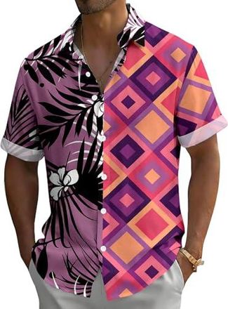 Generic Chemise hawa&iuml;enne pour homme | G&eacute;om&eacute;trique Botanique | Chemise hawa&iuml;enne tendance, v&ecirc;tements boutonn&eacute;s tropicaux, pour les vacances, G&eacute;om&eacute;trique Hawa&iuml;