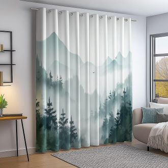 Generic Verdunkelungsvorh&auml;nge mit &Ouml;sen Aufdruck, Bunt - Orientalisch Tuschemalerei Berge Nebel Muster, Superweich Vorhang Blickdicht f&uuml;r Deko Wohnzimmer Schla