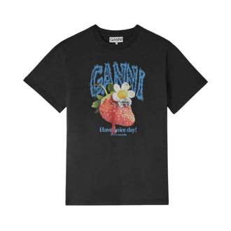 Ganni Basic Baumwolljersey T-Shirt - - Tops - Damen - Schwarzk - L
