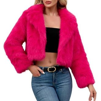 Generic Veste courte en fausse fourrure pour femme, cardigan court &eacute;l&eacute;gant &agrave; manches longues ouvert sur le devant, revers de couleur unie, manteau d&eacute;contract&eacute;