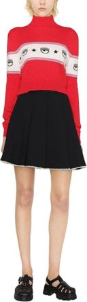 Chiara Ferragni Femme, Pulls, Rouge, Taille: 42 FR Intarsia Logo Roll Neck Turtleneck
