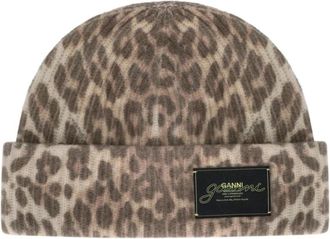 Ganni Femme, Accessoires, Beige, Taille: ONE Size Oversized Wool Rib Knit Beanie