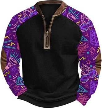 Generic Costume de carnaval pour homme - Sweat-shirt sans capuche - Avec fermeture &eacute;clair 1/4 - T-shirt &agrave; manches longues - V&ecirc;tement de f&ecirc;te - Y2K Streetwear 