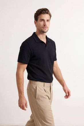 Trendyol MAN Herren Schwarz Einfarbig Kurz Regular Fit Poloshirts