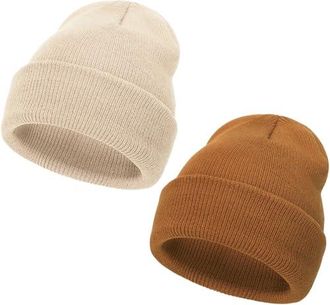 Dreshow Bonnet Tricot&eacute; a Revers pour Homme et Femme Bonnet Hiver Chaud Beanie Design Classique 2 Pi&egrave;ces