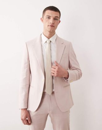 Asos Veste de costume ajust&eacute;e en lin majoritaire - Rose clair