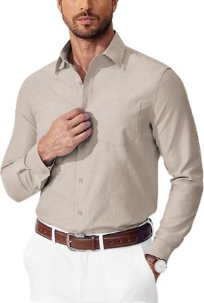 Coofandy Herrenhemd Langarm Hellbraun M