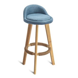 Generic K&uuml;chentheken-Barhocker, hohe Barhocker aus Massivholz mit Leinenbezug f&uuml;r Sitz, R&uuml;ckenlehne und Fu&szlig;st&uuml;tze