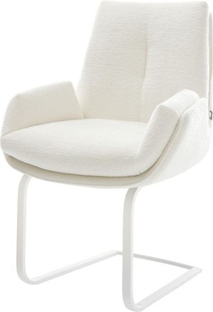 DELIFE Schwingstuhl Clea-Flex Freischwinger flach Weiß Bouclé Soft Beige