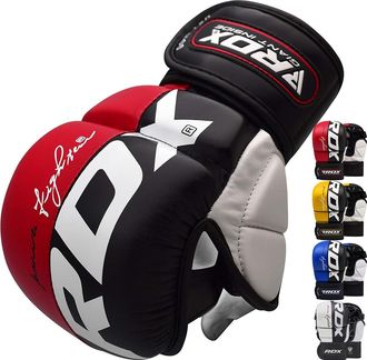 RDX Sports MMA Gloves for Martial Arts Training And Grappling, Approved by SMMAF, Palm-O Maya Hide Leather Sparring Mitts, Good for Kickboxing, Muay Thai, Cage F