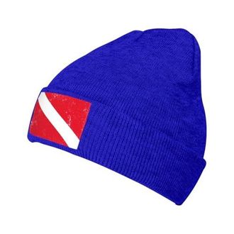 Generic Bonnet en Tricot Plongeur Vintage - Drapeau en Down Down - Plong&eacute;e sous-Marine - Passionn&eacute; De Plong&eacute;e sous-Marine Thermique Chapeau Tricot&eacute; Doux Bonne