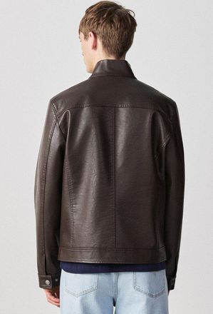 Next Lederjacke Kunstleder-Hemdjacke mit Trichterkragen (1-St)