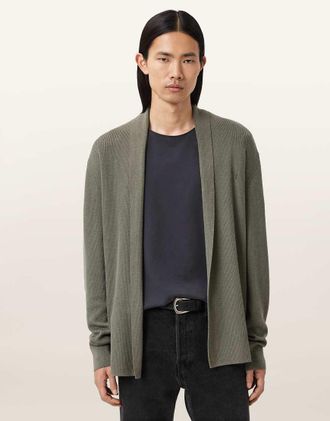 AllSaints Mode - Gilet ouvert en laine m&eacute;rinos - Vert cendr&eacute;