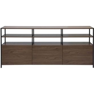 Miliboo Buffet niedrig mit dunkler Holzoberfl&auml;che aus Walnuss und schwarzem Metall L180 cm MAXENCE
