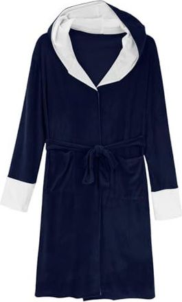 Generic Peignoir femme &agrave; capuche grande taille peignoir &eacute;ponge uni long avec poches confortable pyjama chaud chemise de nuit d&eacute;contract&eacute;e &agrave; manches longues pe