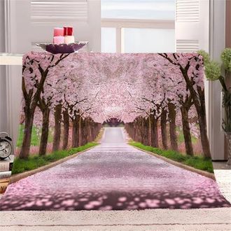 Generic Rose Couverture Plaid Flanelle 220x240 cm Tunnel de Fleurs de Cerisier Super Douce Chaude Microfibre Plaid Polaire Voyage Pique-Nique Chambre Canapé L