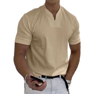 Generic T-shirt &eacute;l&eacute;gant &agrave; manches courtes pour homme 2025 avec col en V classique, kaki, 3XL