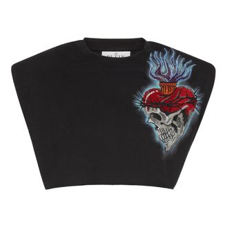 Philipp Plein Femme, Tops, Noir, Taille: 36 FR Shoulder Pads Cropped Top Love Tattoo