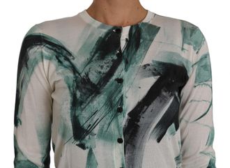 Dolce & Gabbana Womens White Silk Cardigan Lightweight Paint Stroke Sweater Clothing
