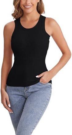 Generic D&eacute;bardeur de sport pour femme - Avec soutien-gorge int&eacute;gr&eacute; - En coton - Col rond - &Eacute;lastique - Sans manches - Camisole - Col en U - L&eacute;ger - &Eacute;l&eacute;gant - 