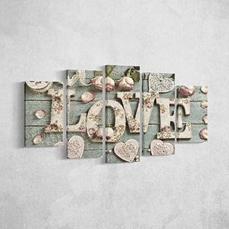 Homemania HM205PKNV-14 Zitat - 5 Stück - Liebe - für Wohnzimmer und Schlafzimmer - Mehrfarbig Polyester Holz - 100 x 3 x 60 cm