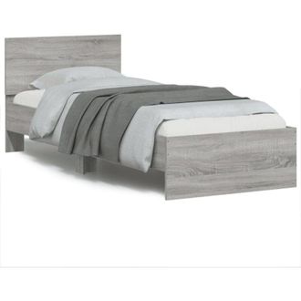 vidaXL Vidaxl - Cadre de lit avec t&ecirc;te de lit et lumi&egrave;res LED - Dimensions 90x190 cm - Bois ding&eacute;nierie sonoma gris - Assemblage requis - vidaXL832321