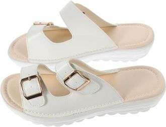 Garneck Sandales Plage Femme Cuir V&eacute;ritable &eacute;t&eacute; Semelle Compens&eacute;e L&eacute;g&egrave;re et Confortable Style D&eacute;contract&eacute; pour Loisirs Blanche Adapt&eacute;es pour Vacances et Shopp