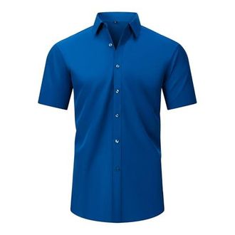 Generic Zealburst Chemise en coton stretch infroissable &agrave; manches courtes pour homme Noir, bleu, 3XL