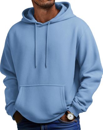 Coofandy Hoodie Herren Kapuzenpullover Fleece Kapuzenpulli Baumwolle Sweatshirt mit Kapuze Basic Winter Hoodies f&uuml;r M&auml;nner Blau XXL